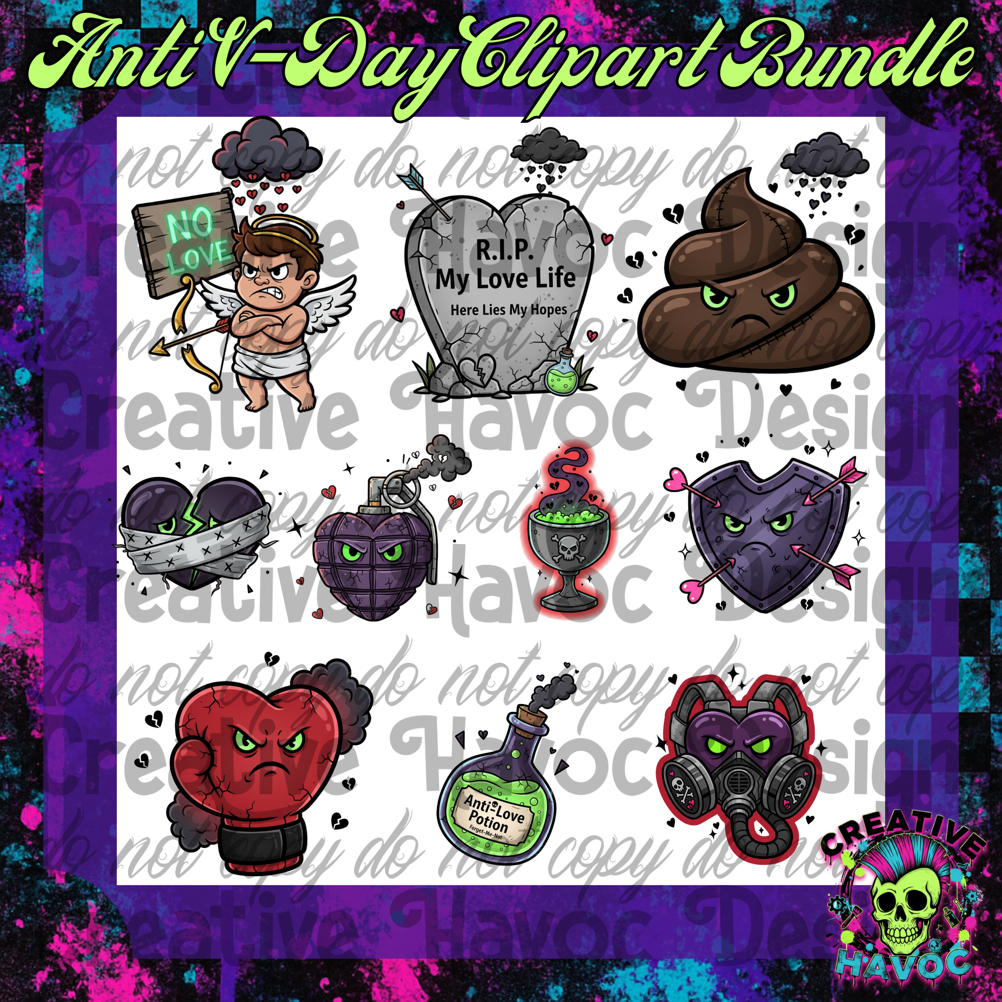Anti V-Day Clipart Bundle – Heartbreak Humor in PNGs – Creative Havoc